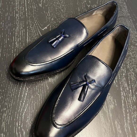 The Leather Posh | Shoes | Handmade Mens Navy Blue Tassel Loafers ...